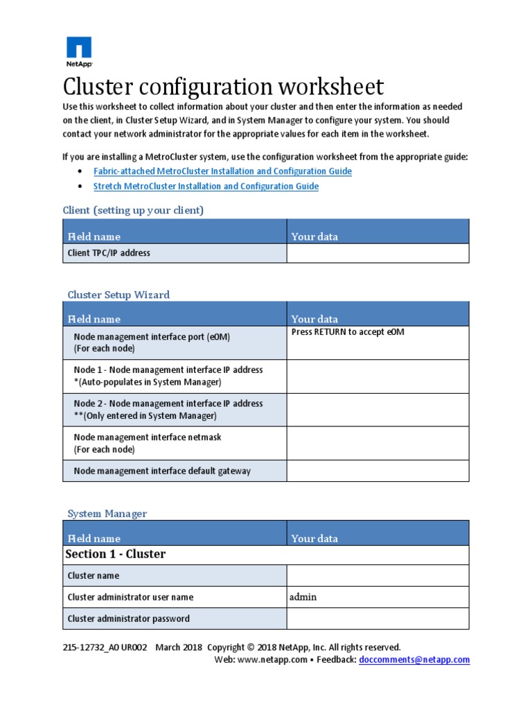 Cluster Configuration Worksheet | PDF | Gateway (Telecommunications ...