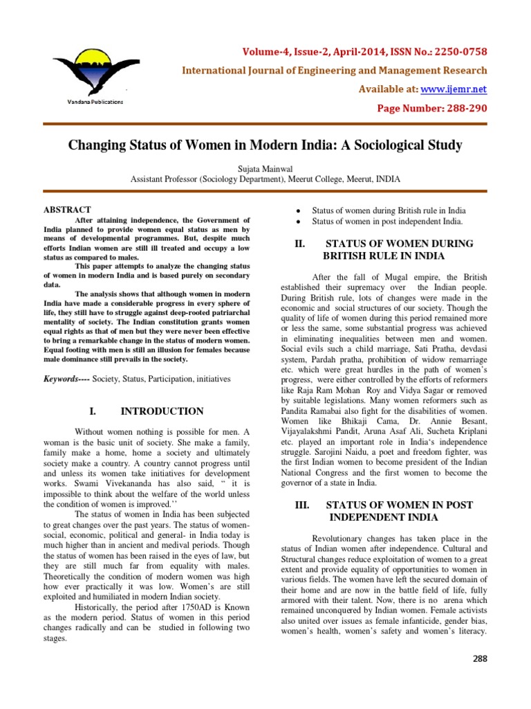 Analyzing the Changing Status of Women in Modern India: Ongoing ...