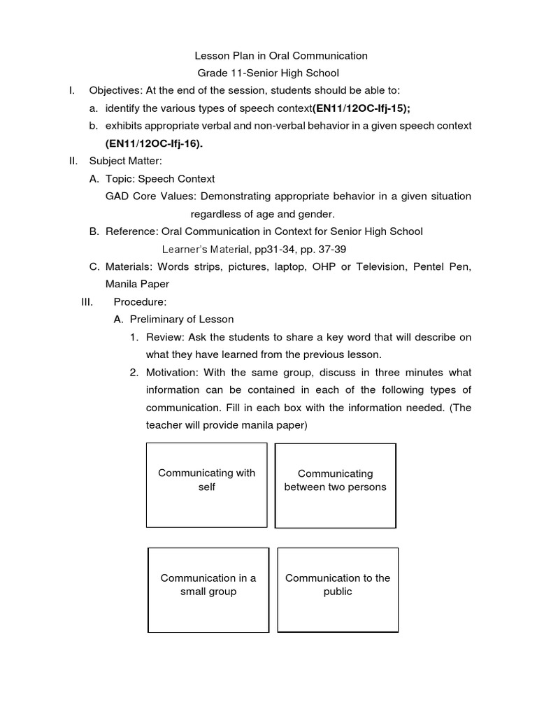 Lesson Plan in Oral Communication | PDF | Interpersonal Communication ...