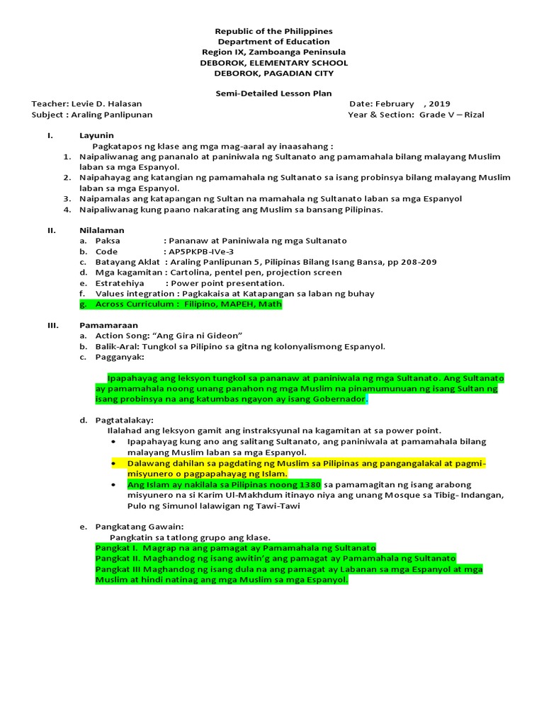 Demonstration Lesson Plan in ArPan V | PDF