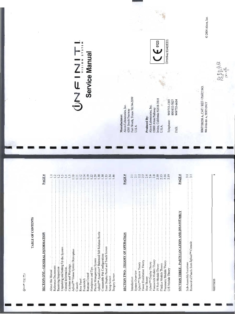 Alcon Infiniti Ophthalmic Surgical Instrument - Service Manual | PDF