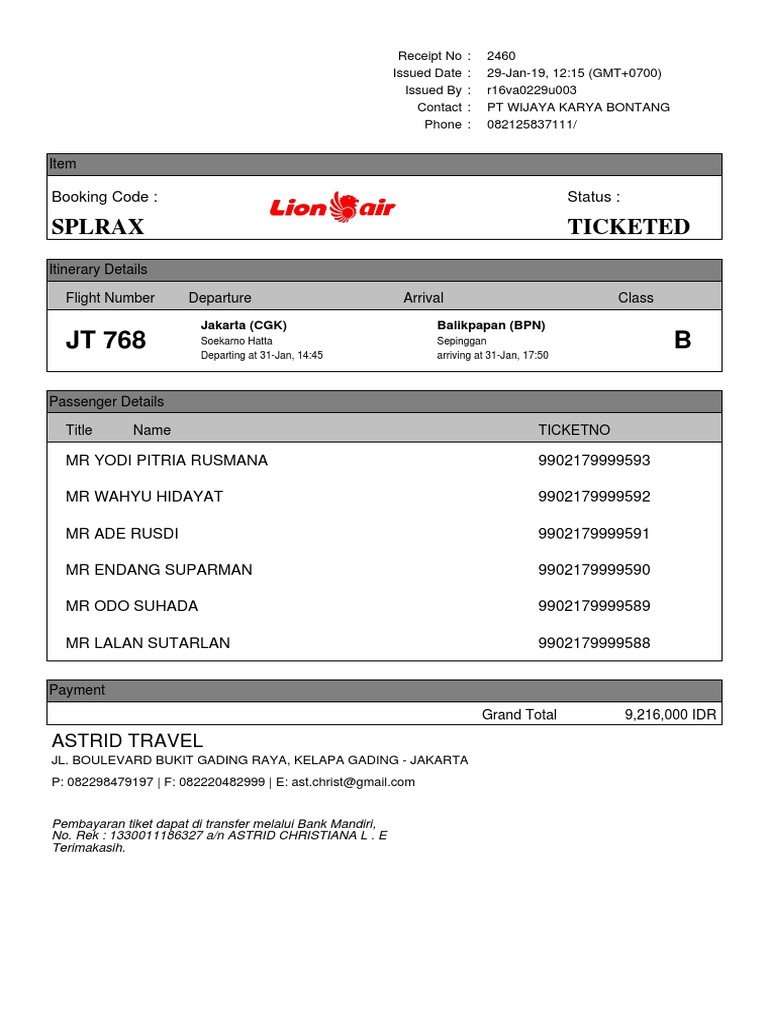 Contoh Print Tiket Pesawat | PDF | Indonesia