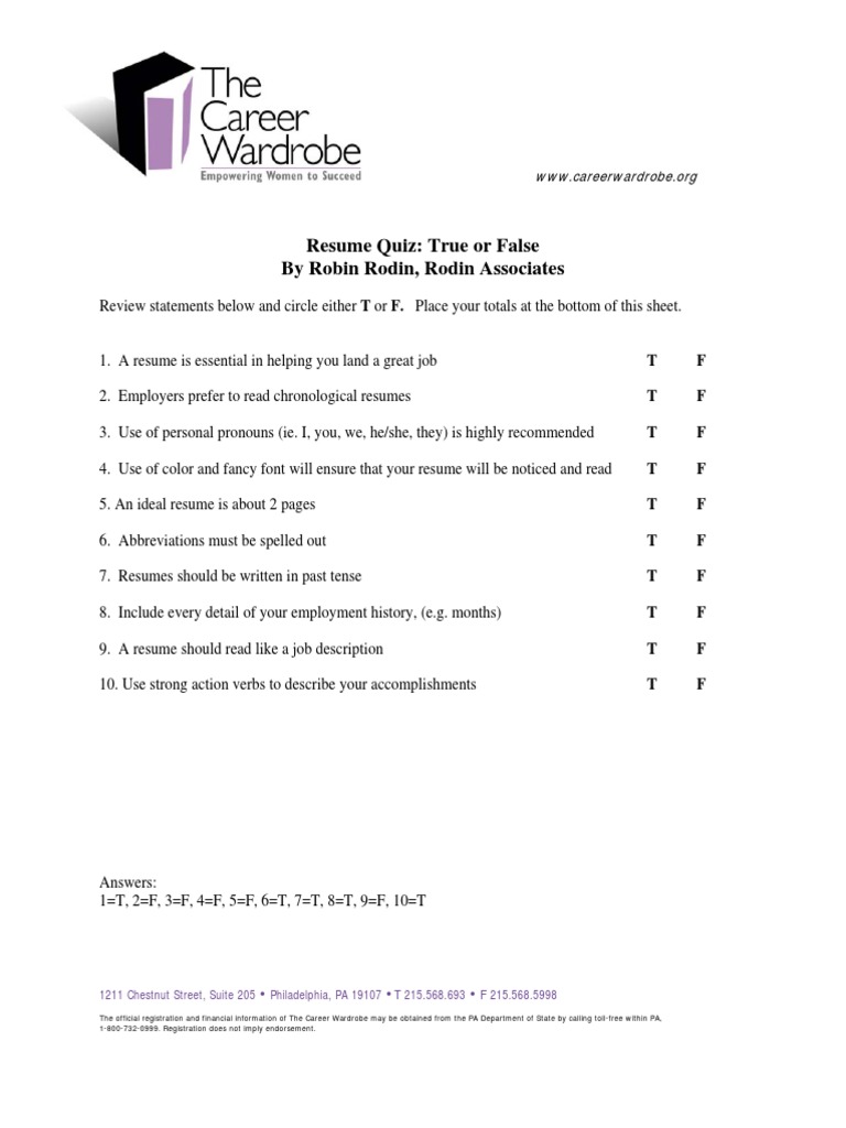 08 Resume Quiz - Robin Rodin | PDF