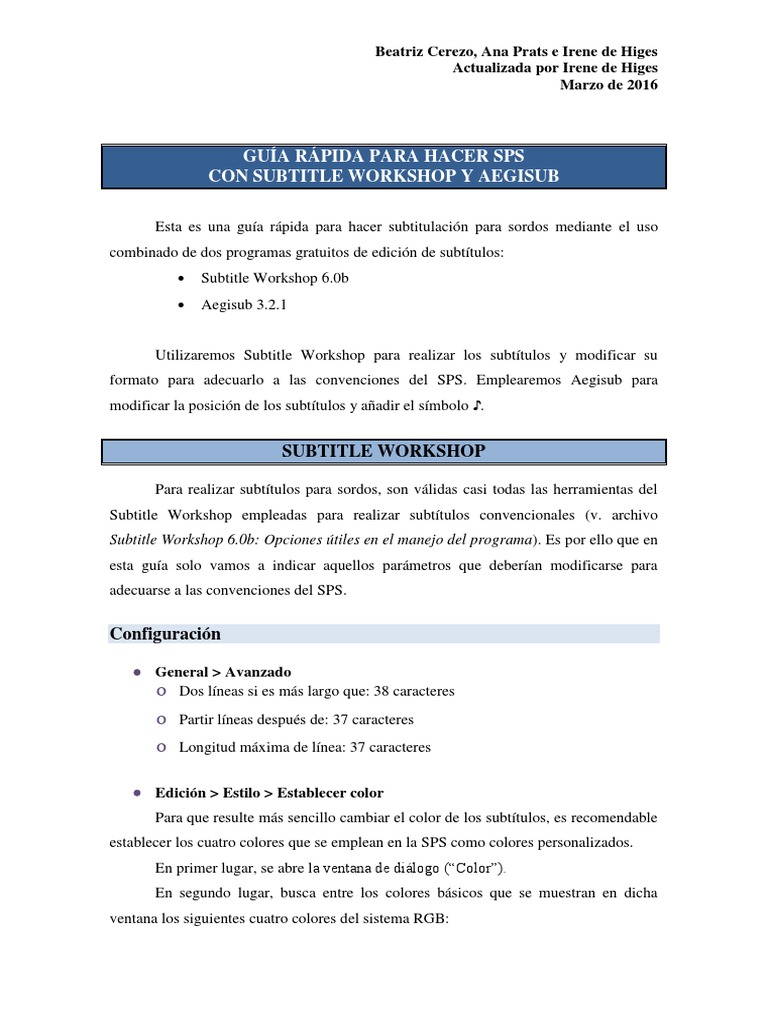 Guía Rápida de SPS Con SW y Aegisub - 2015-2016 | PDF | Rojo | Color