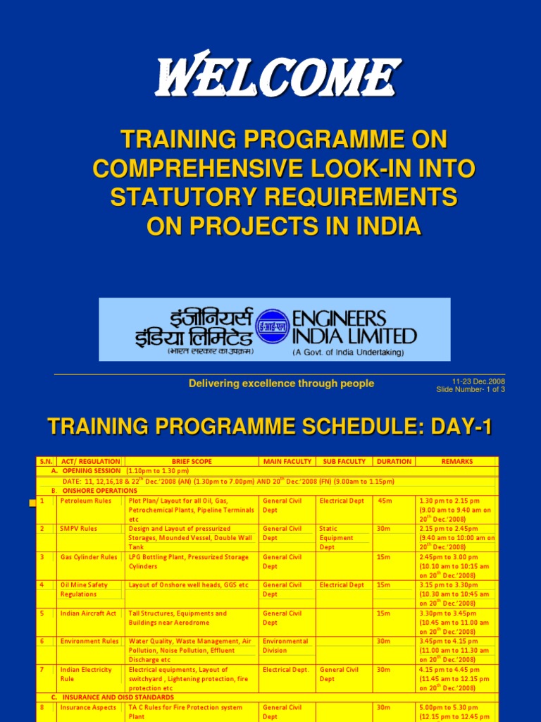 Welcome: Training Programme On Comprehensive Look-In Into Statutory ...