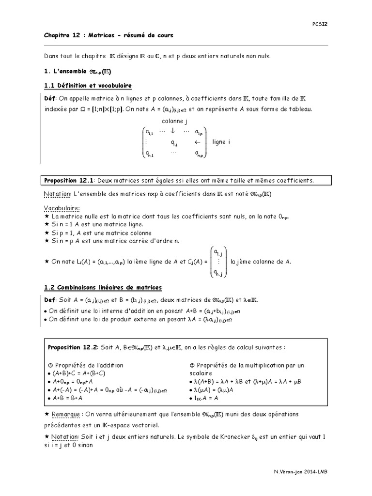 Résumé du cours sur les matrices | PDF | Matrice (Mathématiques ...