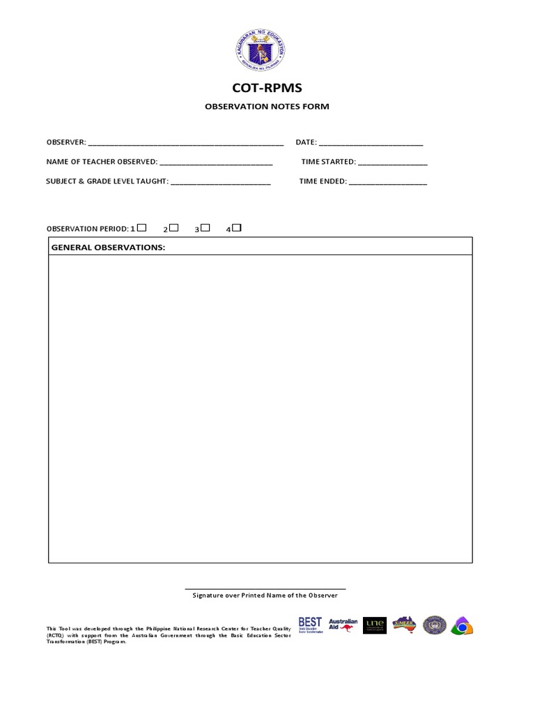 Cot-Rpms: Observation Notes Form | PDF