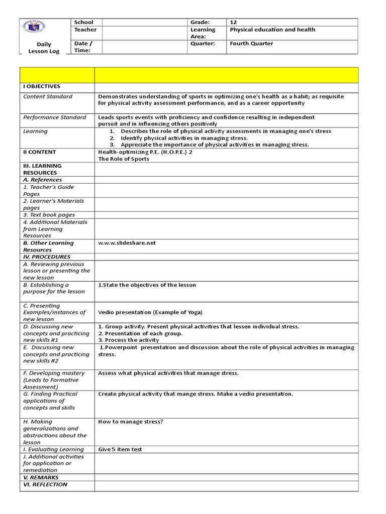 PE Lesson 2 Fourth Quarter | Physical Education | Learning
