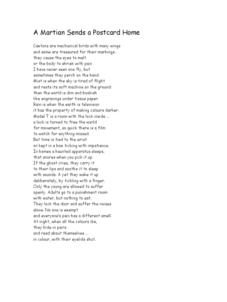 A Martian Sends A Postcard Home | PDF | Poetry