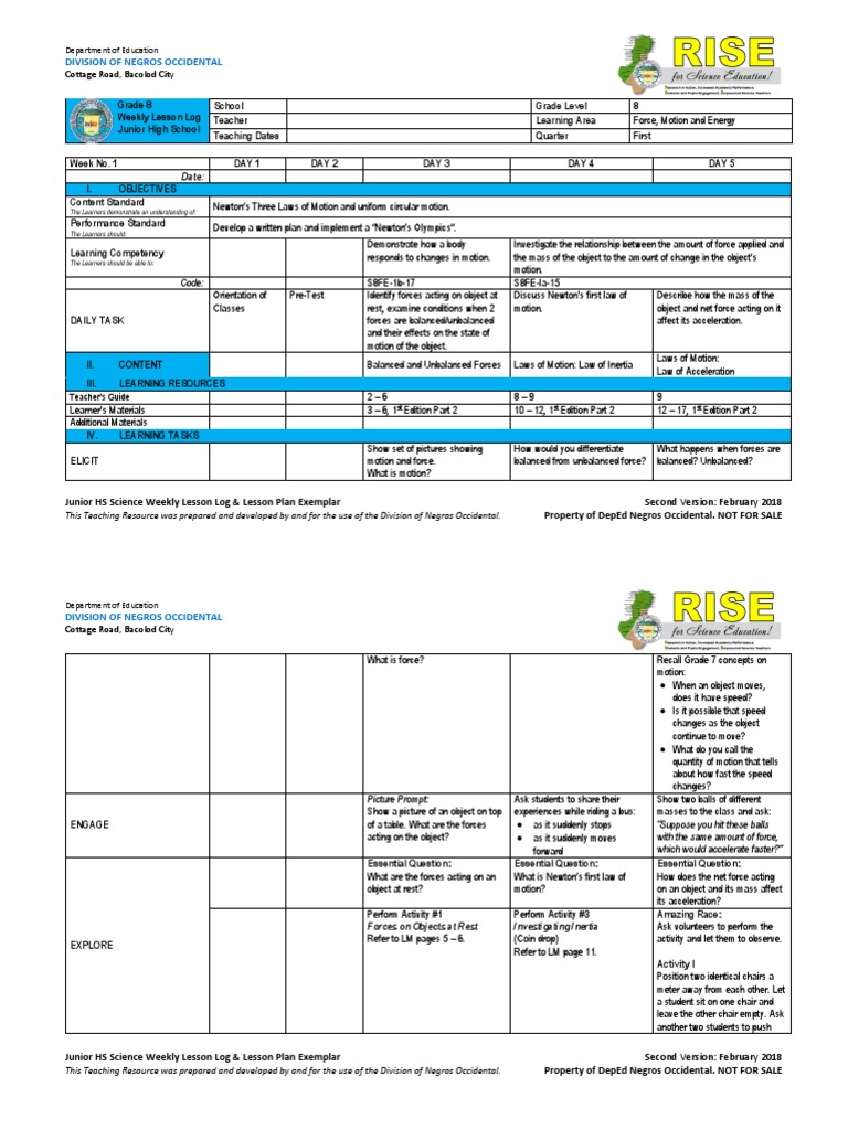 Forces and Motion Lesson Plan | PDF | Newton's Laws Of Motion | Force
