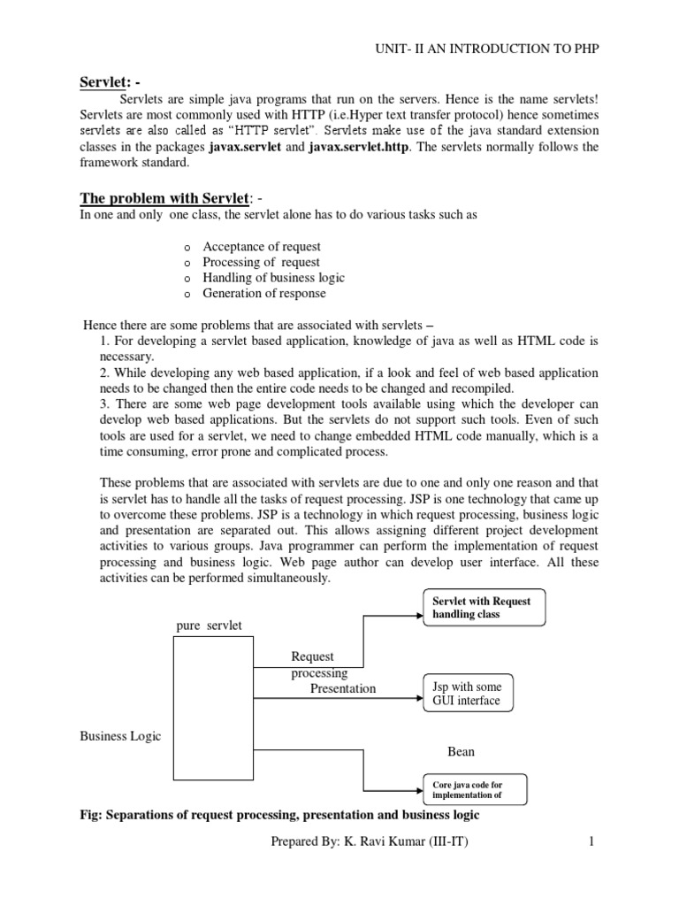 Servlet: - : Fig: Separations of Request Processing, Presentation and ...