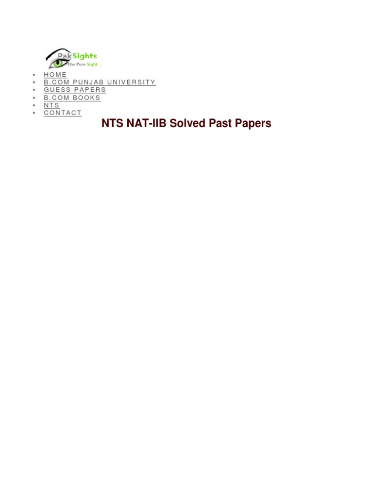 NTS NAT-IIB Solved Past Papers | PDF