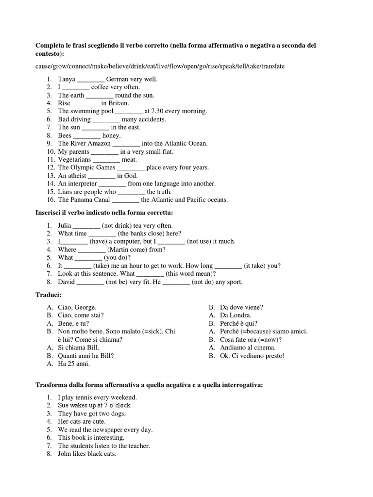 Esercizi Inglese 1 | PDF | Nature