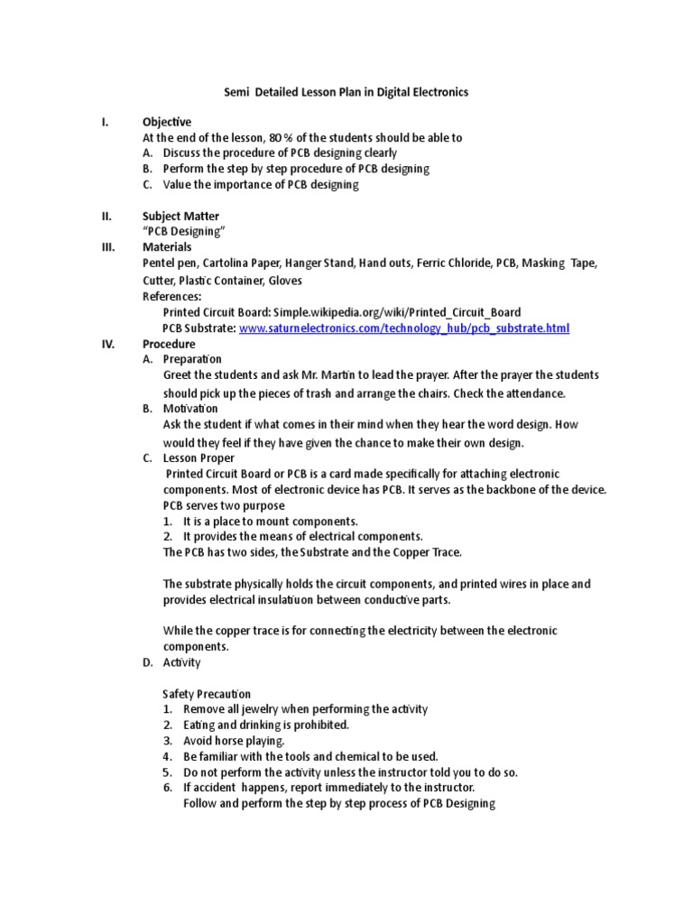 PCB Designing Lesson Plan | PDF | Printed Circuit Board | Electronic ...
