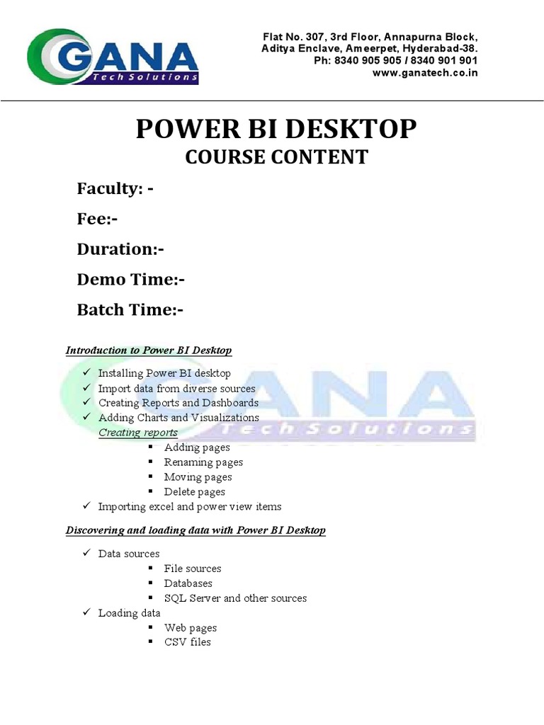 Power Bi Desktop: Course Content | PDF | Microsoft Sql Server | Databases