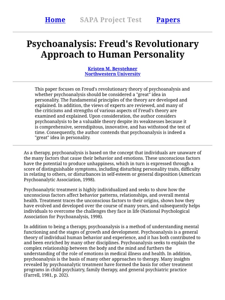 Freud's Psychoanalysis: A Great Idea | PDF | Psychoanalysis | Sigmund Freud