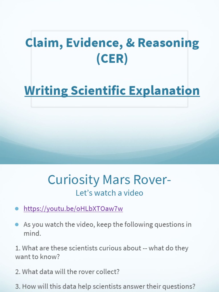 Claim, Evidence, & Reasoning (CER) Writing Scientific Explanation | PDF ...