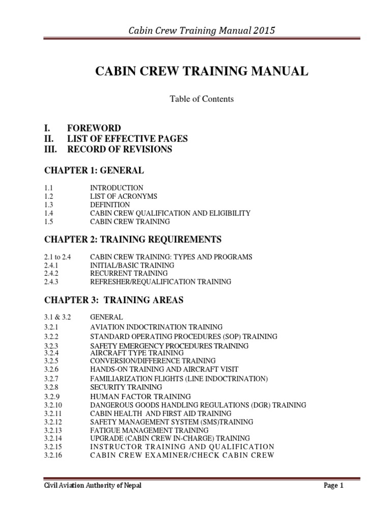 Cbin Crew Training Manual-2015-Nepal PDF | PDF | Flight Attendant ...