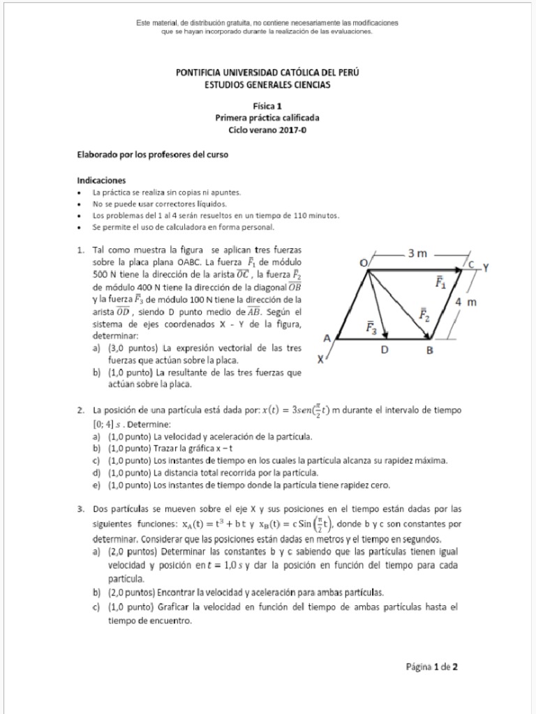PC1 2017 0 Pucp Fisica 1 Ex Sol | PDF