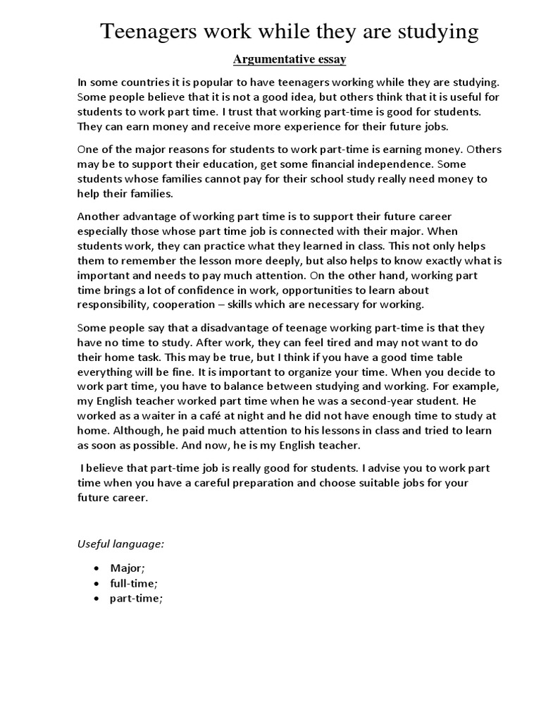 Essay - Teenage Working | PDF