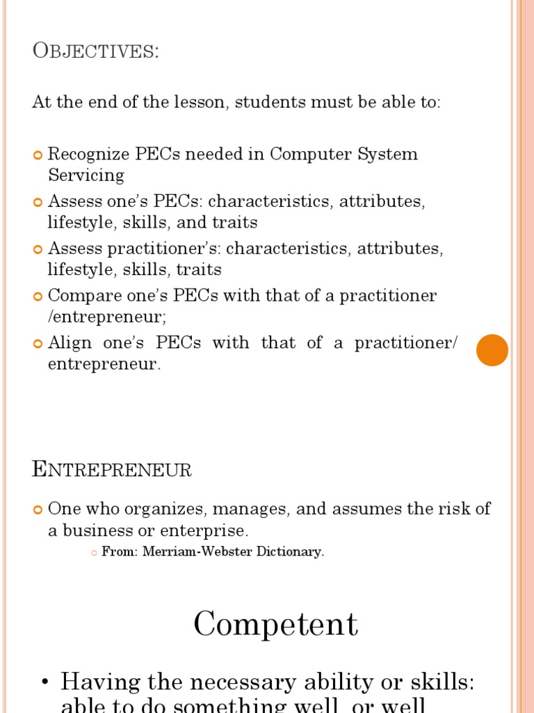PECs Grade 11 Computer Programming | PDF | Entrepreneurship | Goal Setting