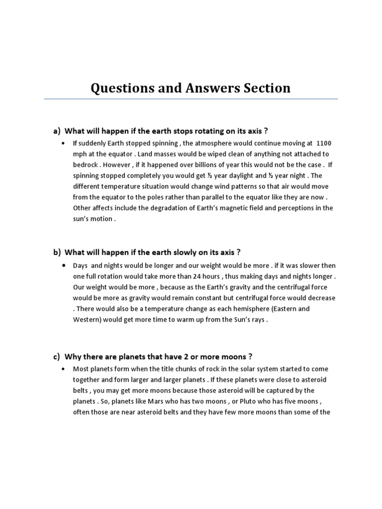 Questions and Answers Section | PDF | Planets | Natural Satellite