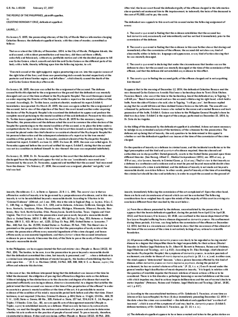 Insanity Cases | PDF | Insanity Defense | Burden Of Proof (Law)