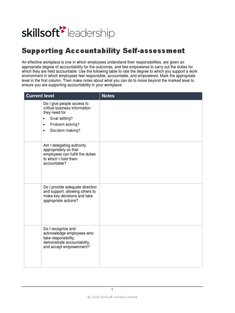 Supporting Accountability Self-Assessment: Current Level Notes | PDF
