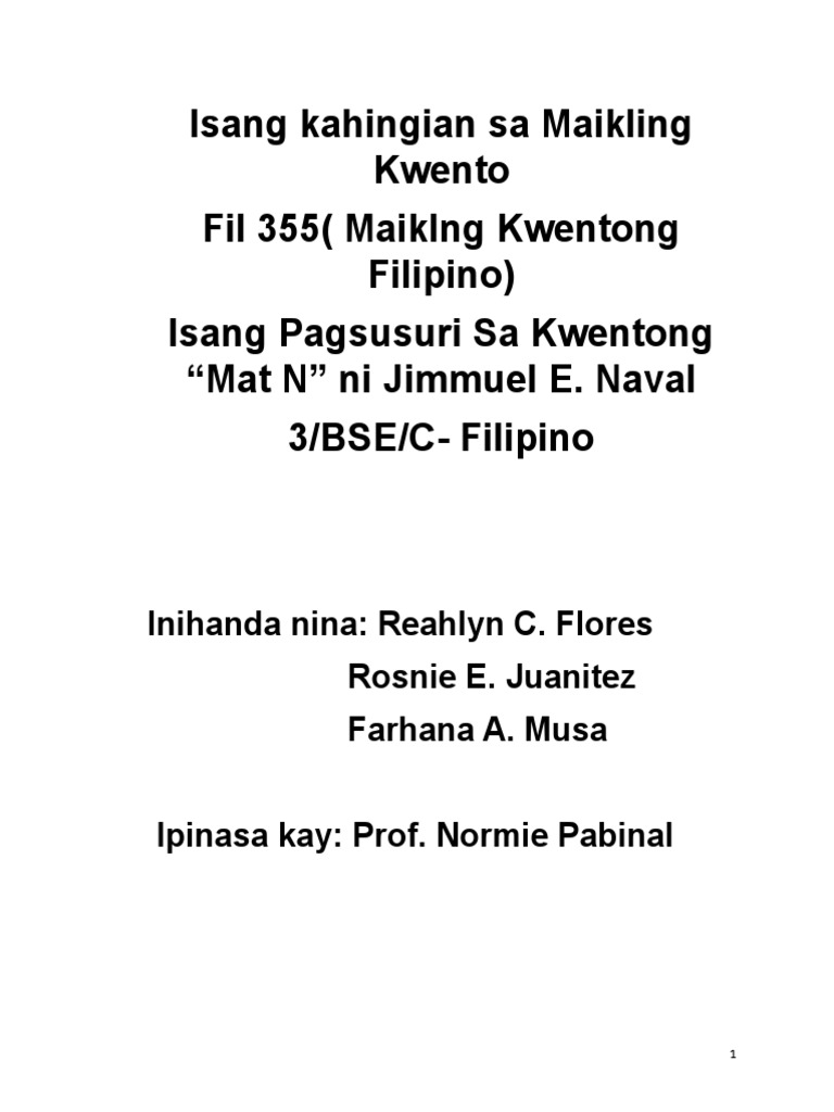 Pagsusuri Sa Maikling Kwento | PDF