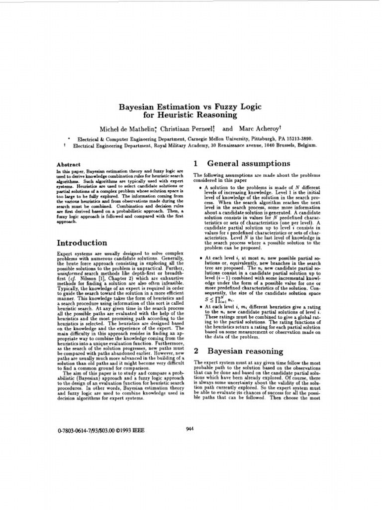 Bayesian Estimation Vs Fuzzy Logic For Heuristic Reasoning | PDF | Fuzzy Logic | Bayesian Inference
