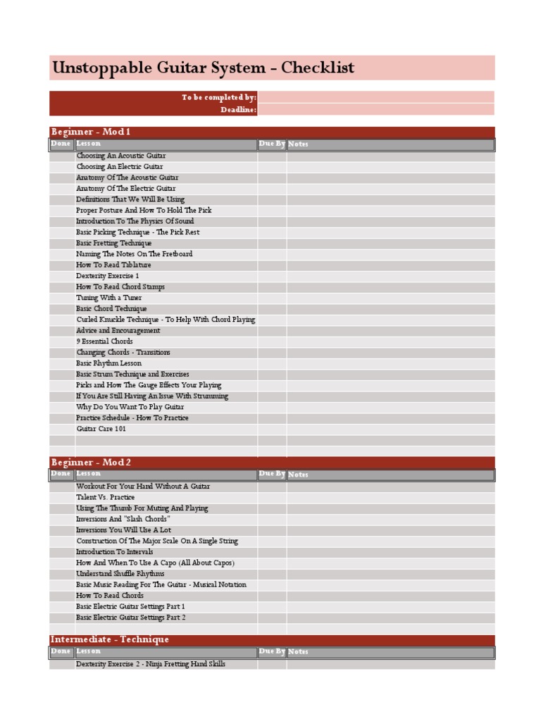 Unstoppable Guitar System - Checklist PDF | PDF | Guitars | Chord (Music)