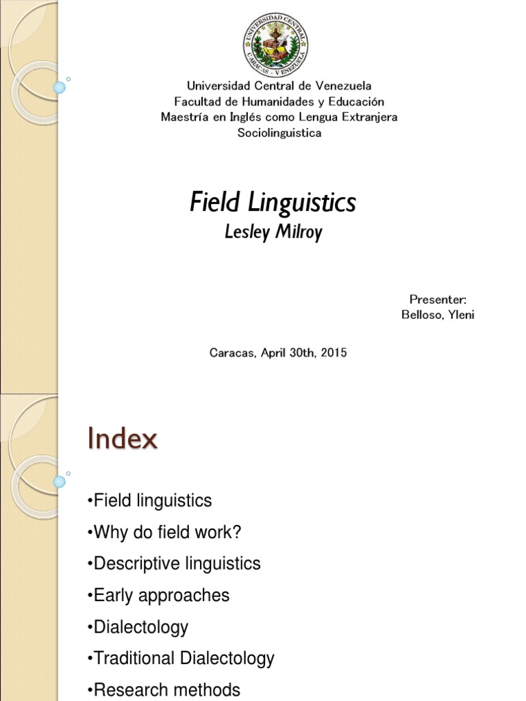 Field Linguistics: Lesley Milroy | PDF | Dialectology | Linguistics