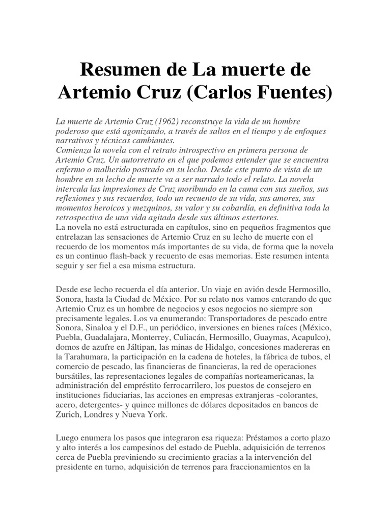 Resumen de "La muerte de Artemio Cruz" | PDF | guerra civil Española ...