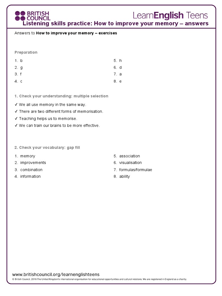 Listening Skills Practice: How To Improve Your Memory - Answers | PDF ...