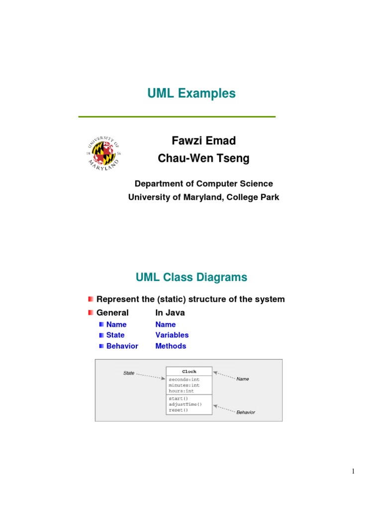 UML Examples: Fawzi Emad Chau-Wen Tseng | PDF | Class (Computer ...