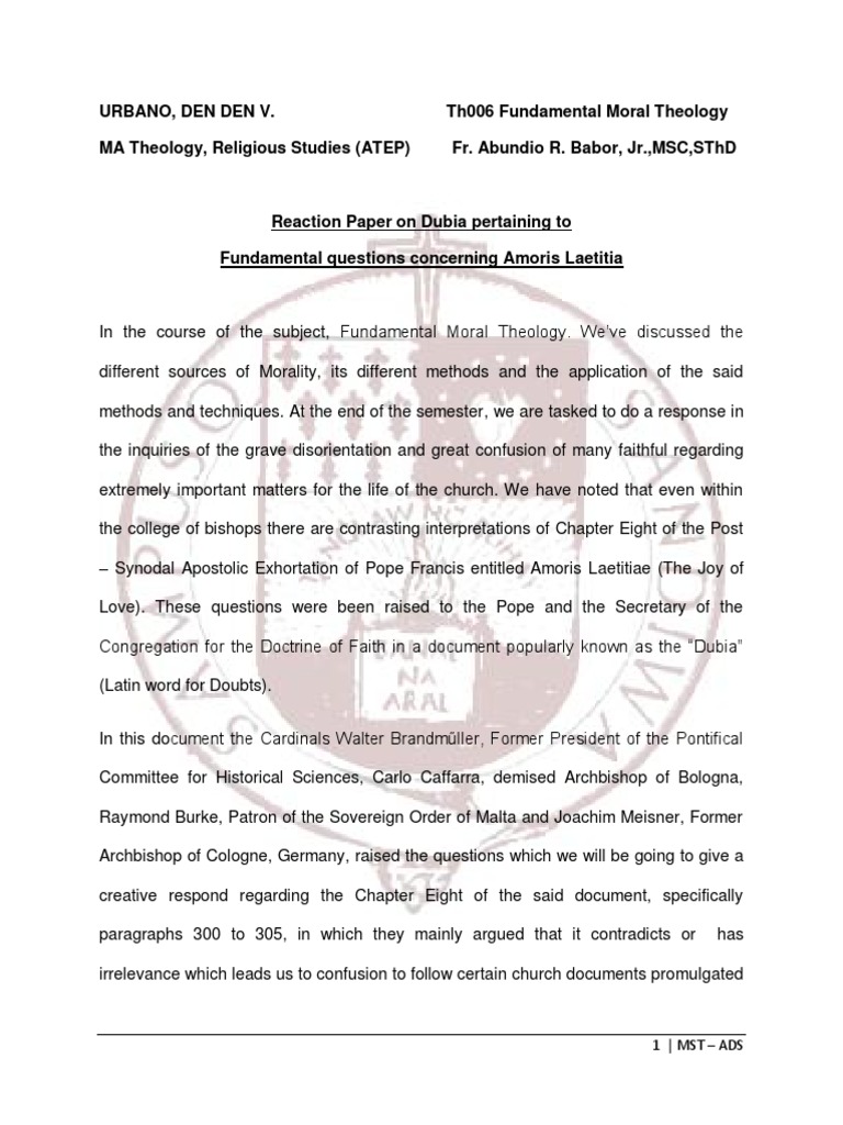Final Paper On Fundamental Moral Theology | PDF | Marriage | Catholic ...