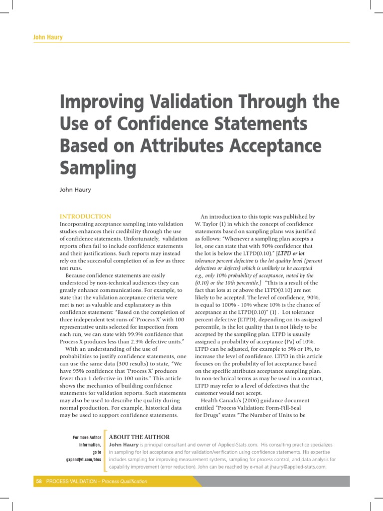 Improving Validation Through The Use of Confidence Statements Based On ...
