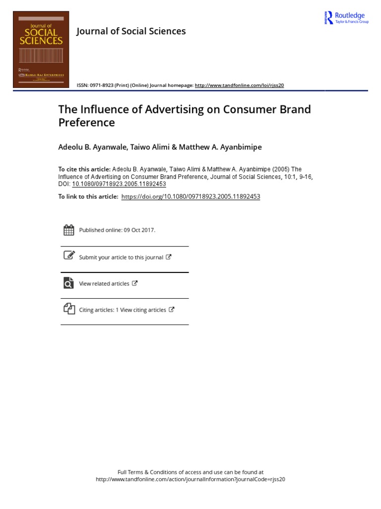 The Influence of Advertising On Consumer Brand Preference: Journal of ...