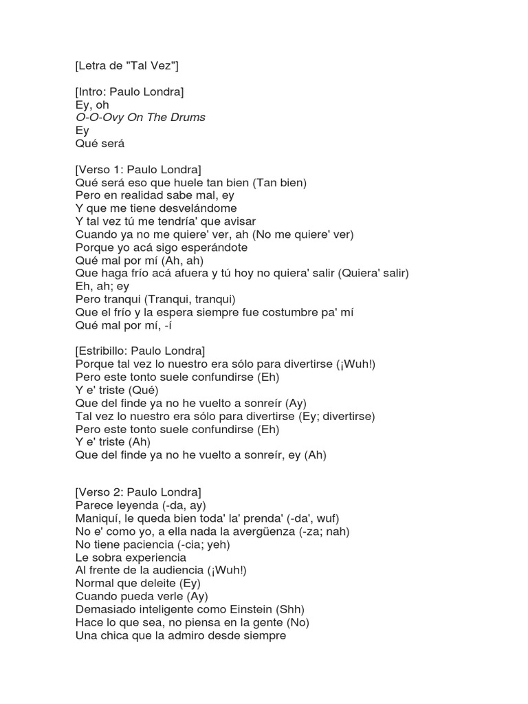 Letra de "Tal Vez" de Paulo Londra | PDF | Ocio