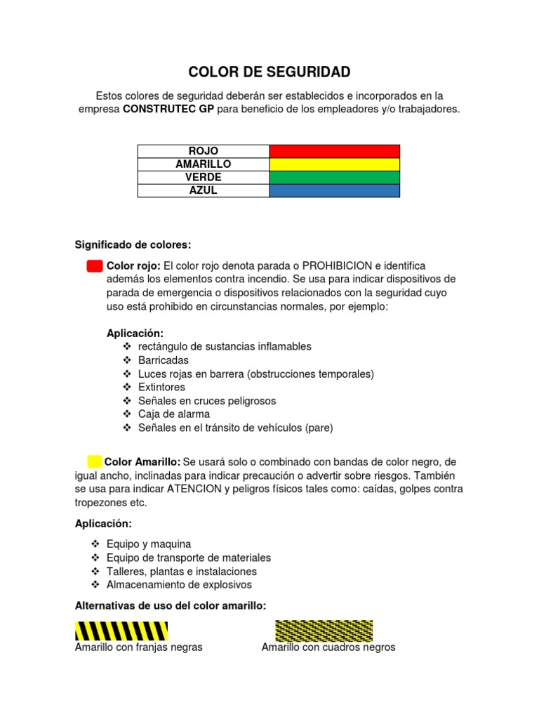 Colores de Seguridad y su Significado | PDF | Color | Naturaleza
