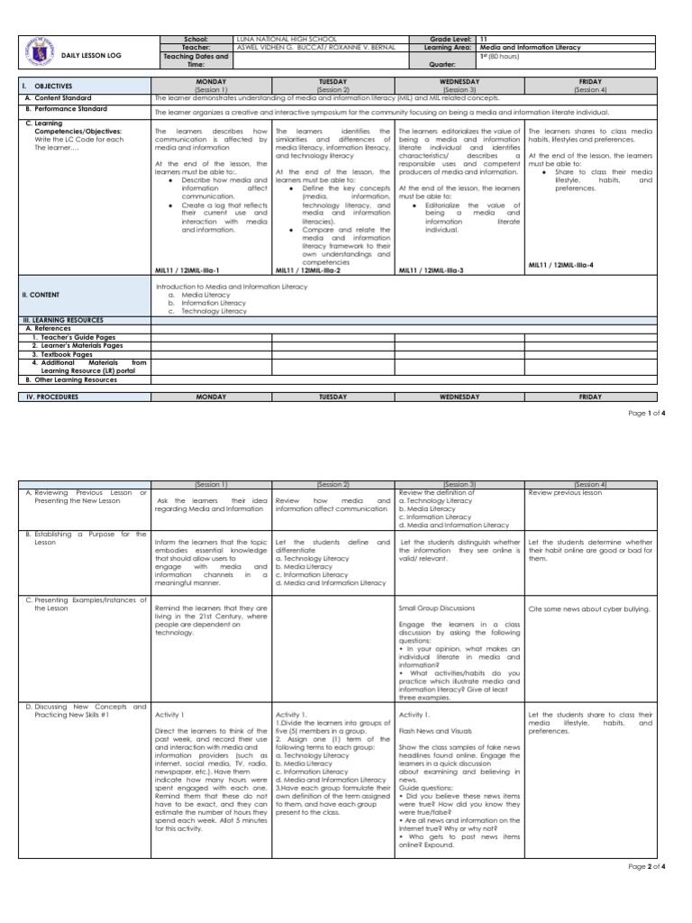 Media and Info Literacy Lesson Plan | PDF | Information Literacy | Learning
