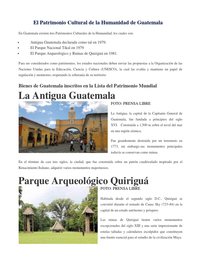 Patrimonio Cultural de Guatemala | PDF | Guatemala | Patrimonio de la Humanidad