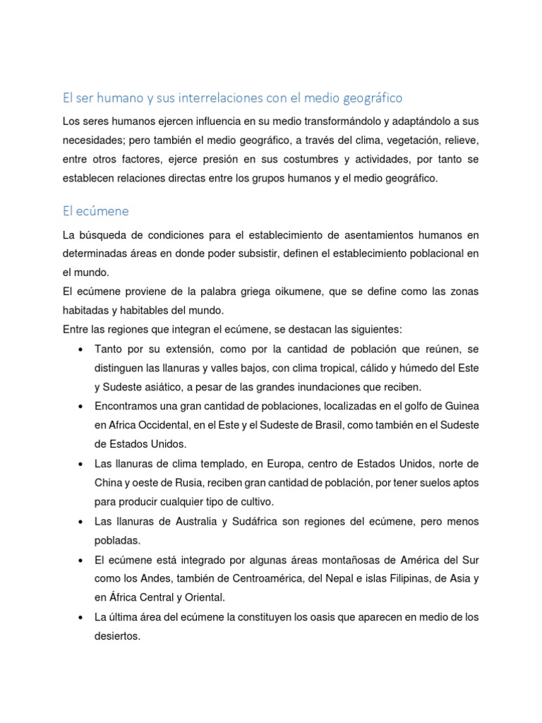 El Ser Humano y Sus Interrelaciones Con El Medio Geográfico | PDF ...