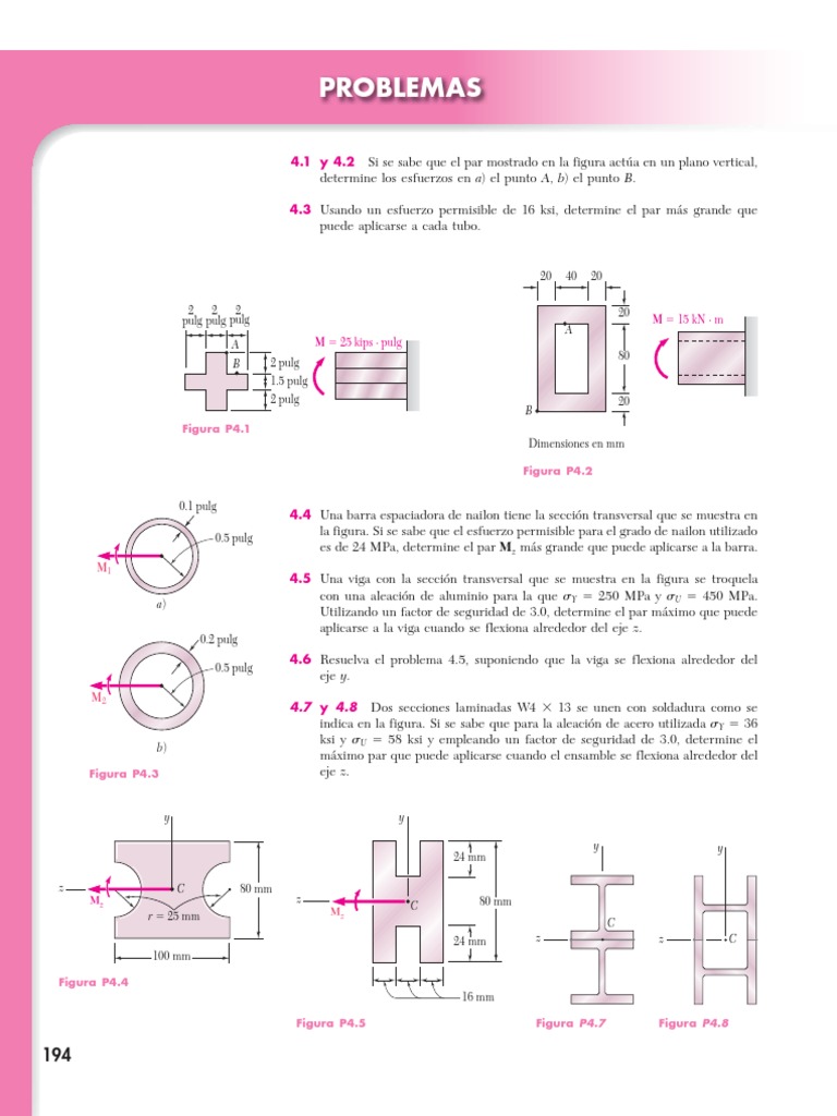 Ejercicios Flexión Pura | Ingeniería de Edificación | Materiales