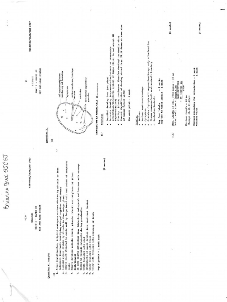Cape Biology Mark Scheme | PDF