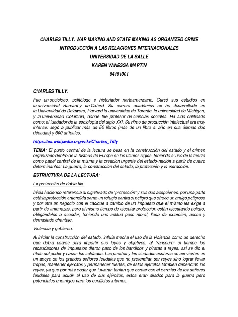 Reseña War Making and State Making As Organized Crime, Charles Tilly ...