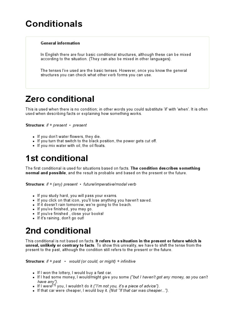 Conditionals - Explanation | PDF | Grammatical Tense | Verb