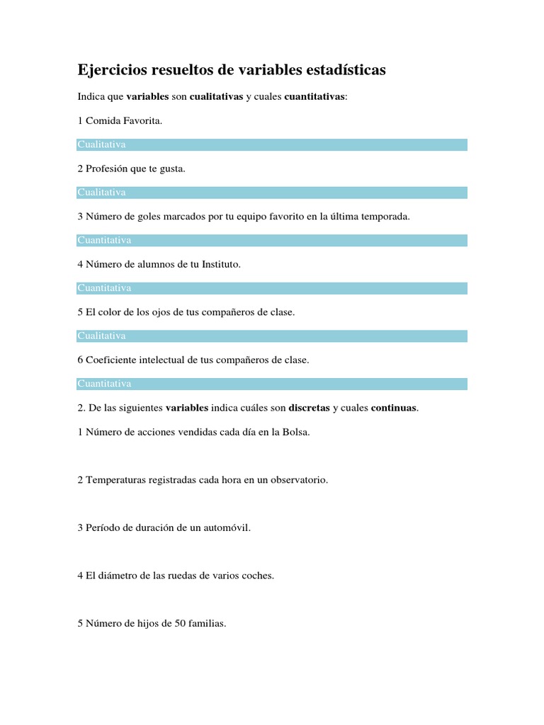 Ejercicios Resueltos de Variables Estadísticas | PDF Ejercicios Resueltos de Variables Estadísticas | PDF