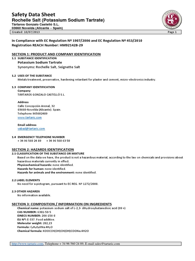 Rochelle Salt - MSDS Material Safety Data Sheet Document | PDF ...