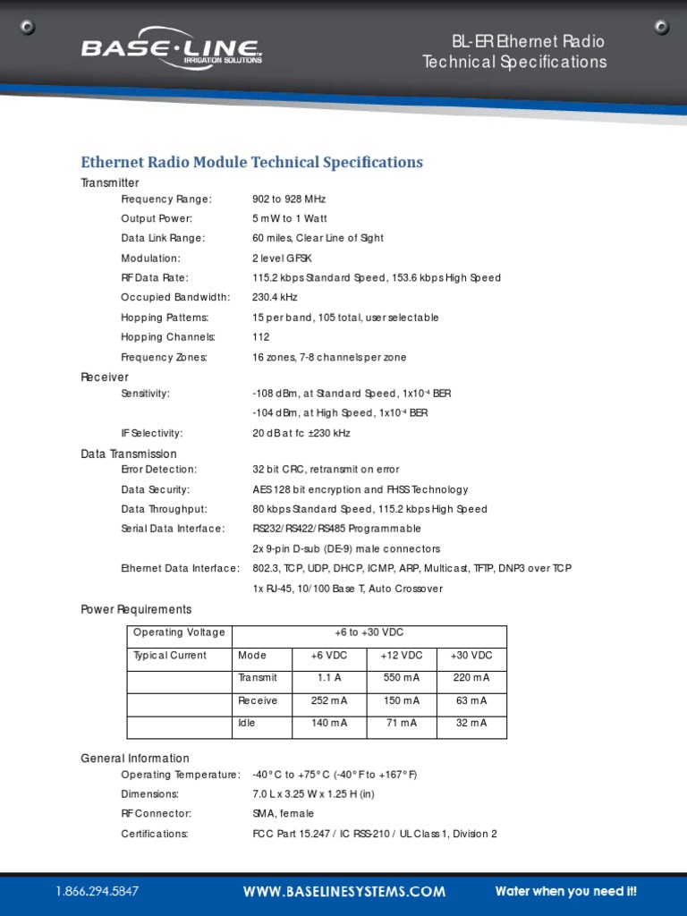 Ethernet Radio Module Technical Speci Ications | PDF | Radio | Computer ...